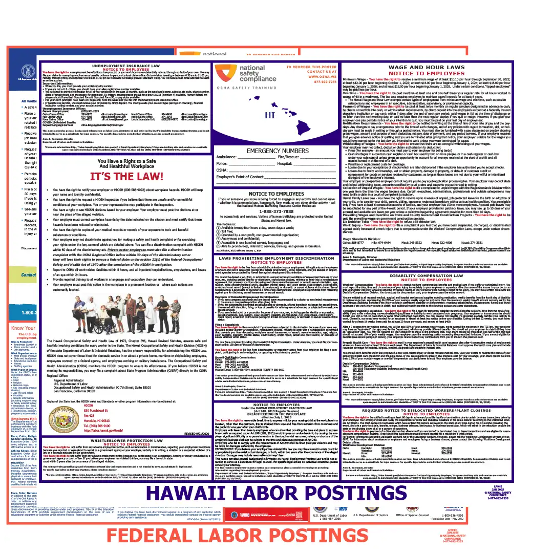 2026 Hawaii State & Federal Labor Law Posters – Regs Authority
